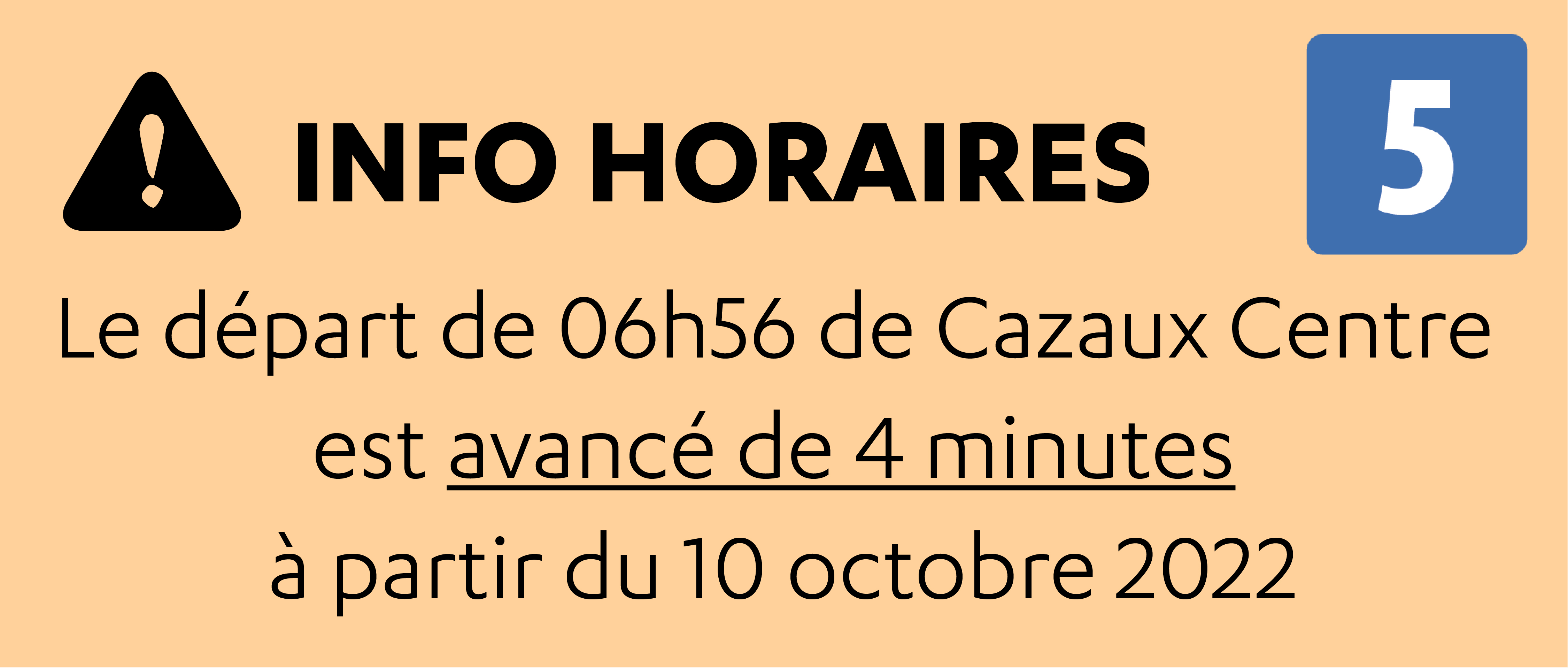 Ligne 5 : un horaire change le 10 octobre